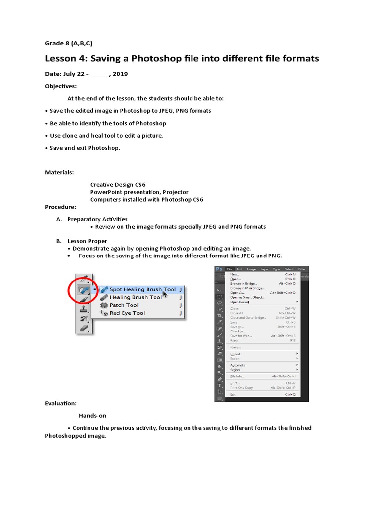 Lesson 4: Saving A Photoshop File Into Different File Formats | PDF ...