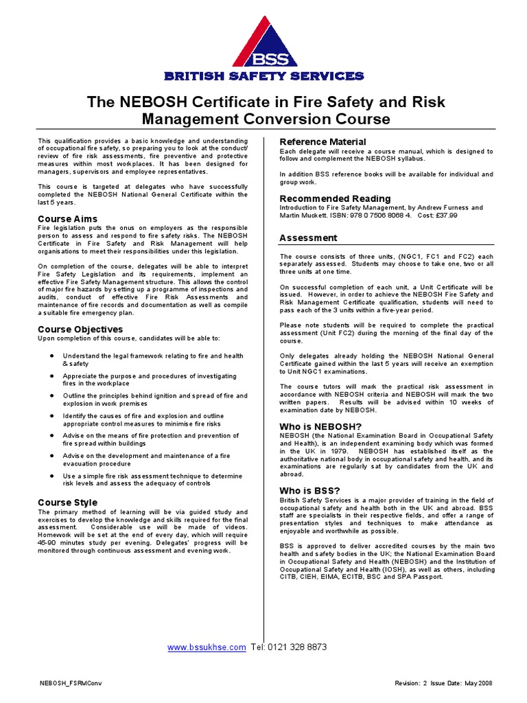 The NEBOSH Certificate in Fire Safety and Risk Management Conversion ...