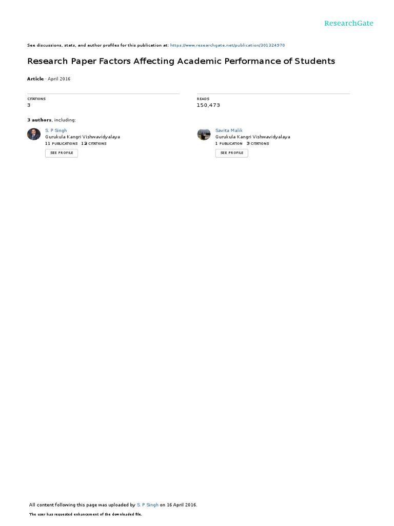 Factors Affecting Academic Performance of Students | PDF | Regression ...