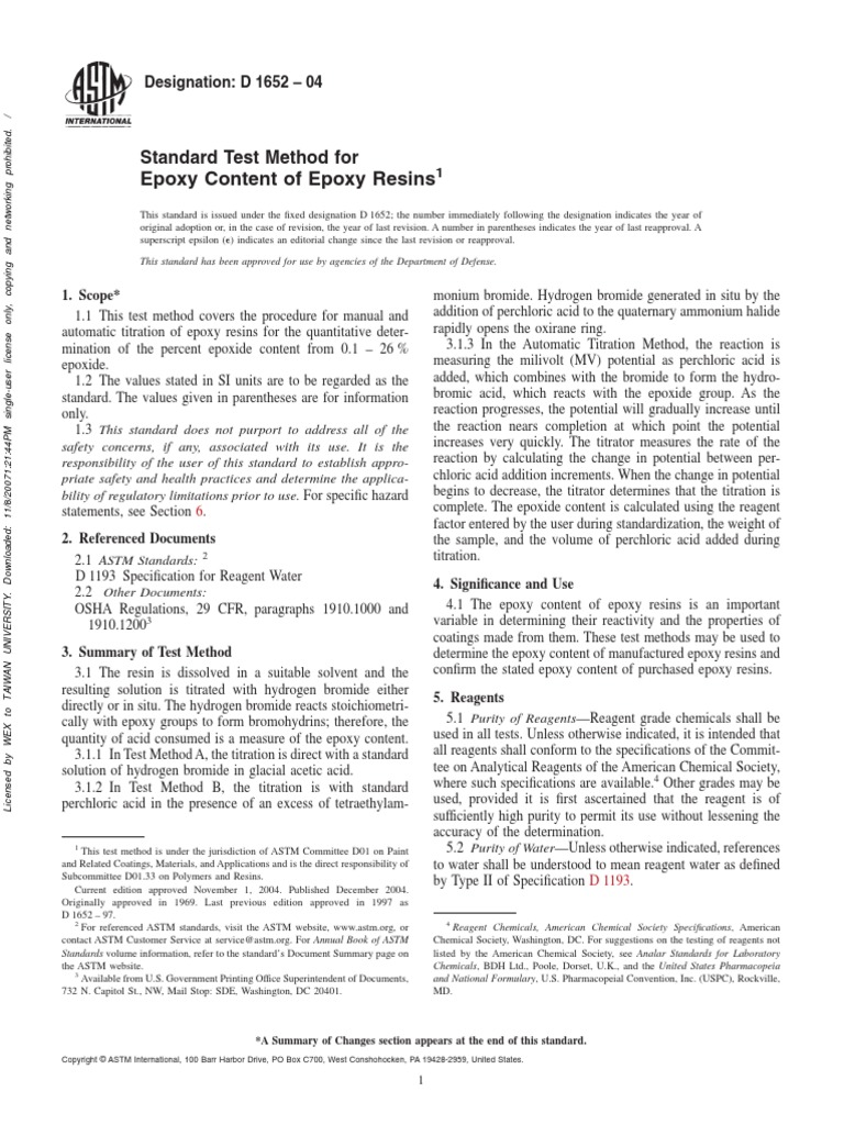 Astm D-1652-04 - Eew | PDF | Titration | Chemistry