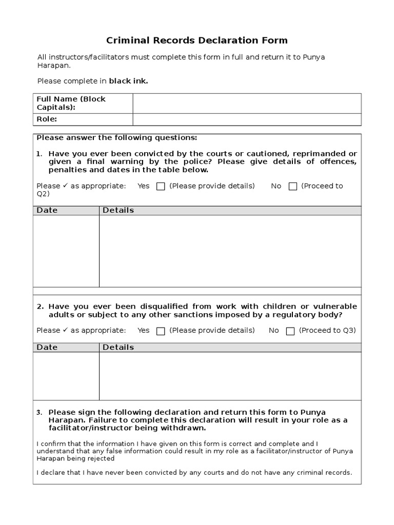 Criminal Records Declaration Form | PDF