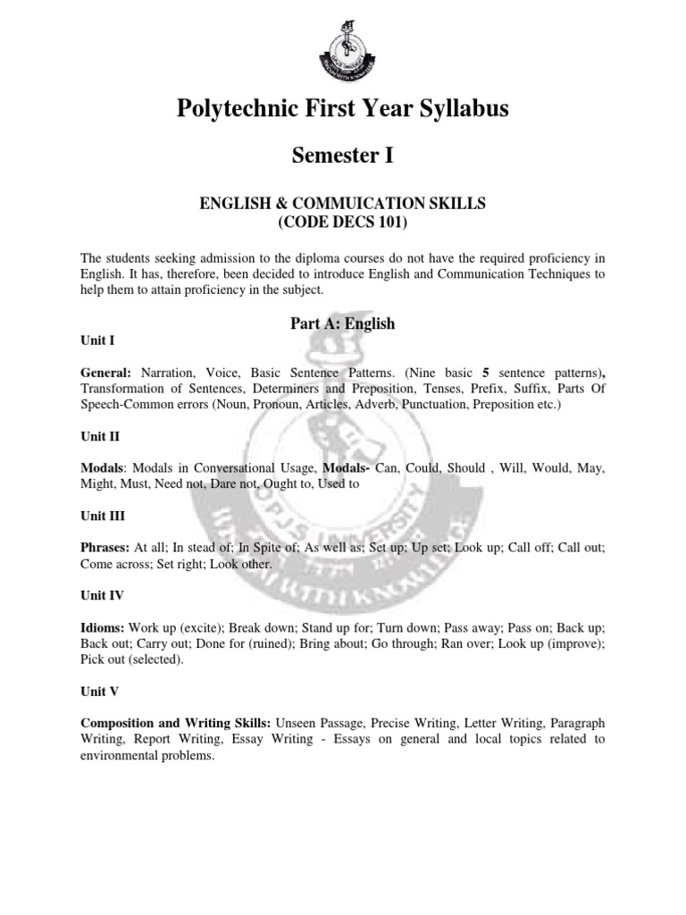 Polytechnic First Year Syllabus: Semester I | PDF | Derivative ...