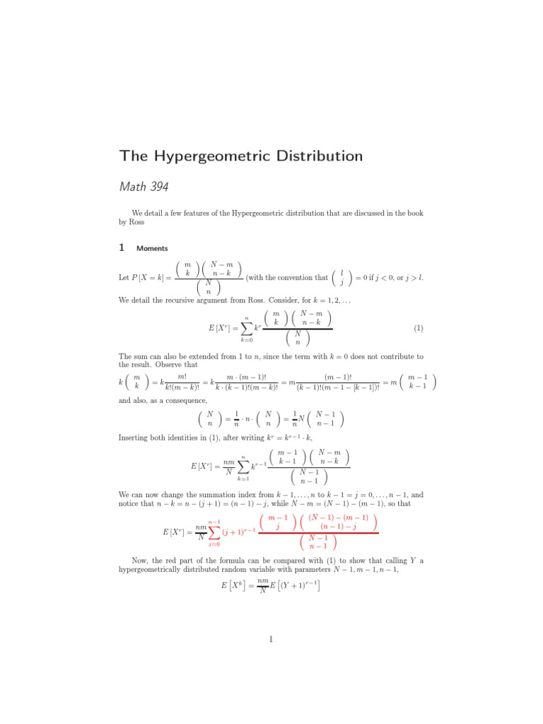 The Hypergeometric Distribution: Math 394 | PDF | Probability ...