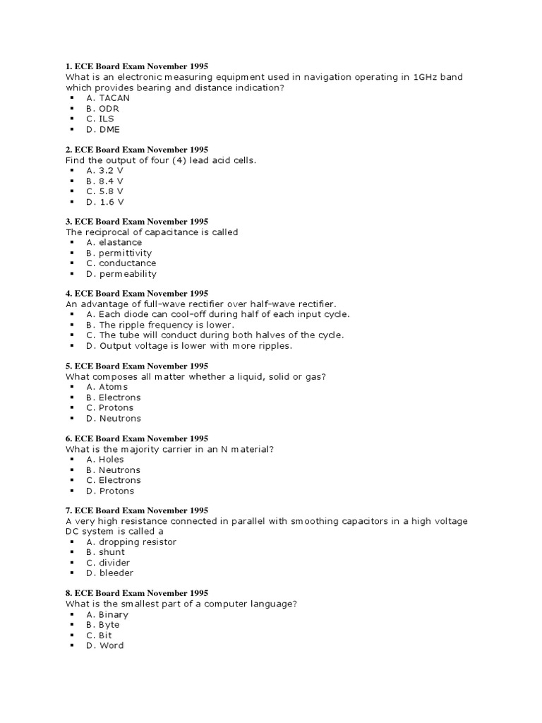 Review of Electronics Fundamentals: Sample Questions from the 1995 ECE ...