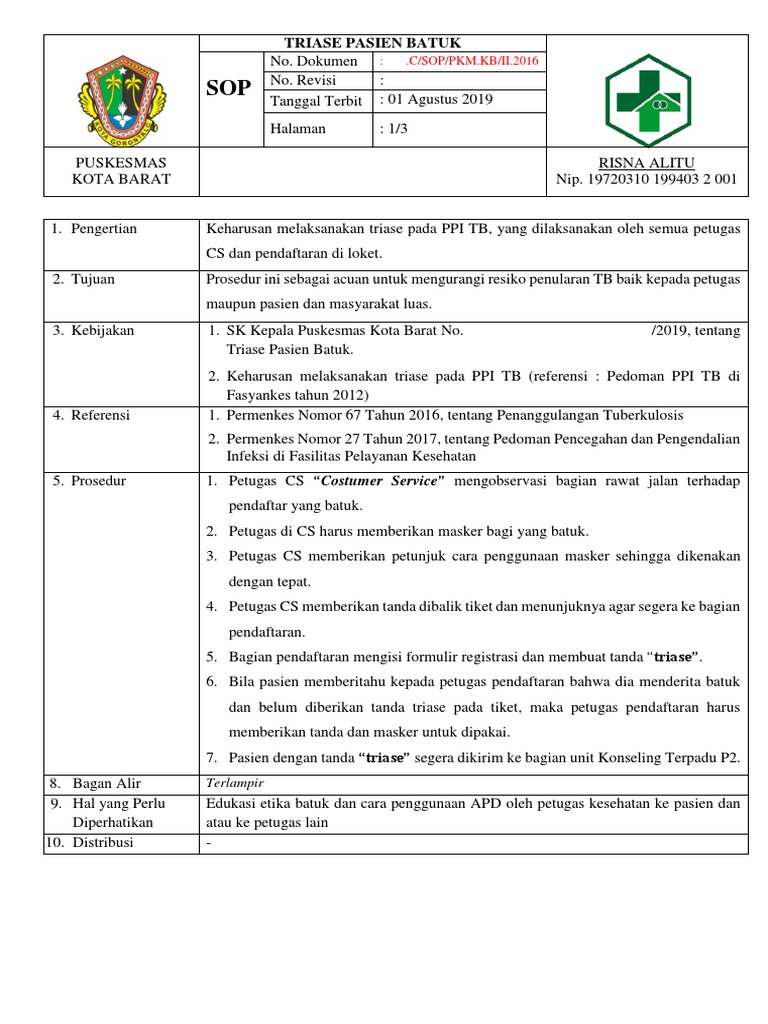 SOP Triase Pasien Batuk (Fix) | PDF