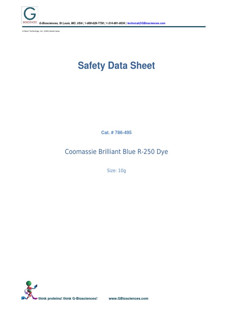 Safety Data Sheet: Coomassie Brilliant Blue R-250 Dye | PDF | Toxicity ...