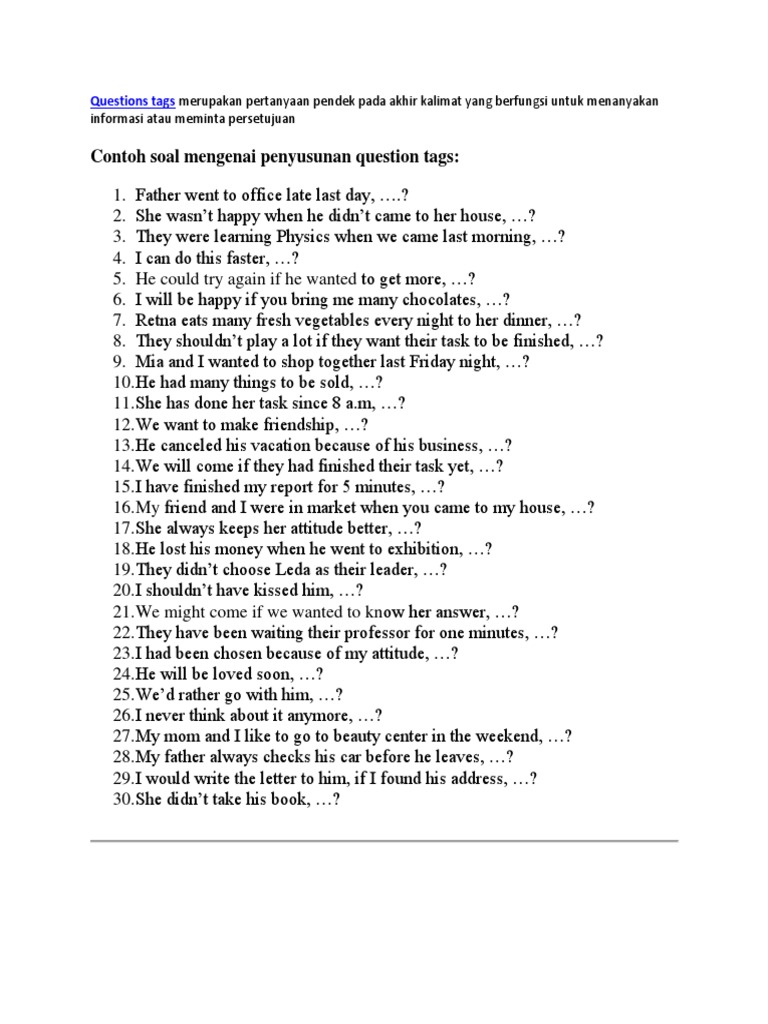 Contoh Soal Mengenai Penyusunan Question Tags | PDF