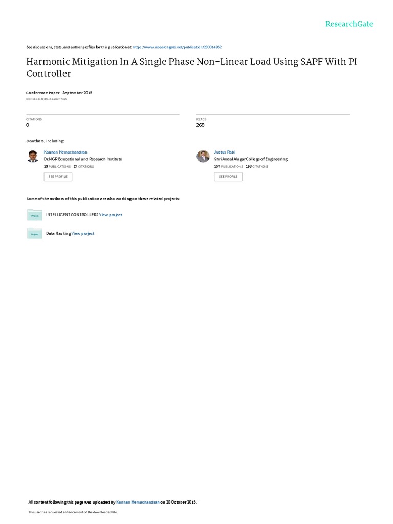 Harmonic Mitigation in A Single Phase Non-Linear Load Using SAPF With PI Controller | PDF ...