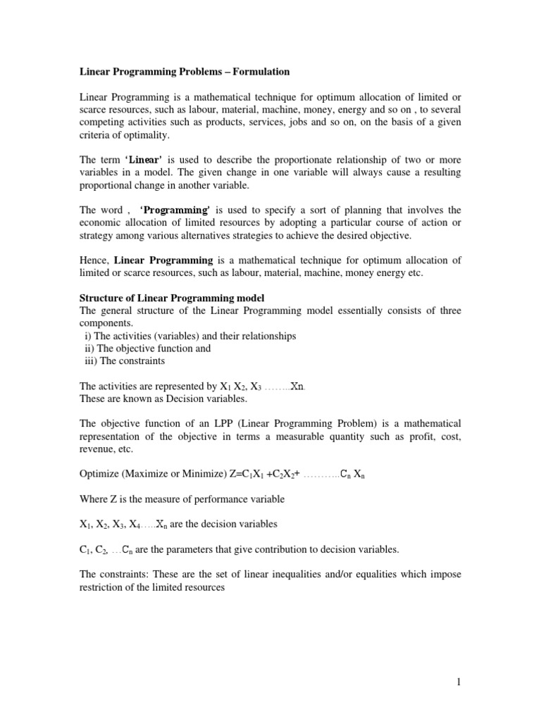 Linear Programming Formulation - 40 Steps | PDF | Mathematical ...
