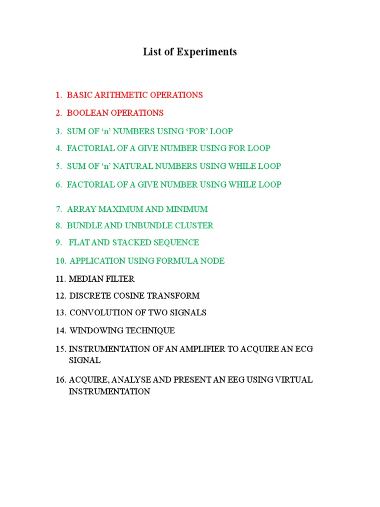 List of Experiments: 1. Basic Arithmetic Operations 2. Boolean ...