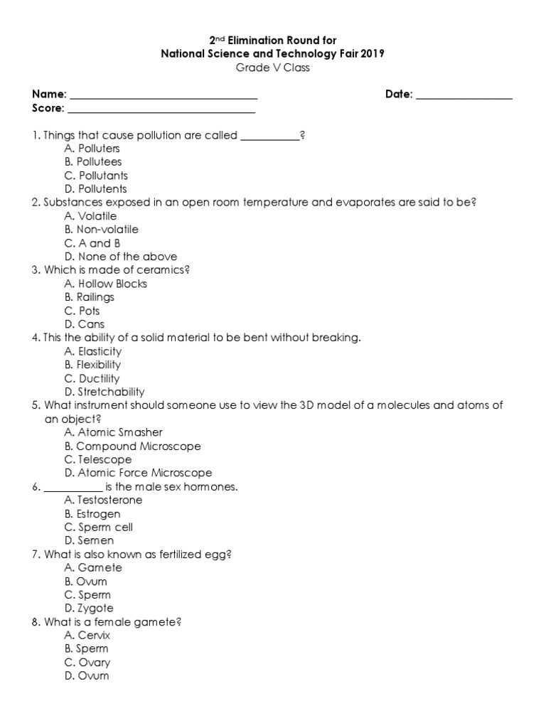 Science Quiz Bees Question | PDF | Carbon | Cloud