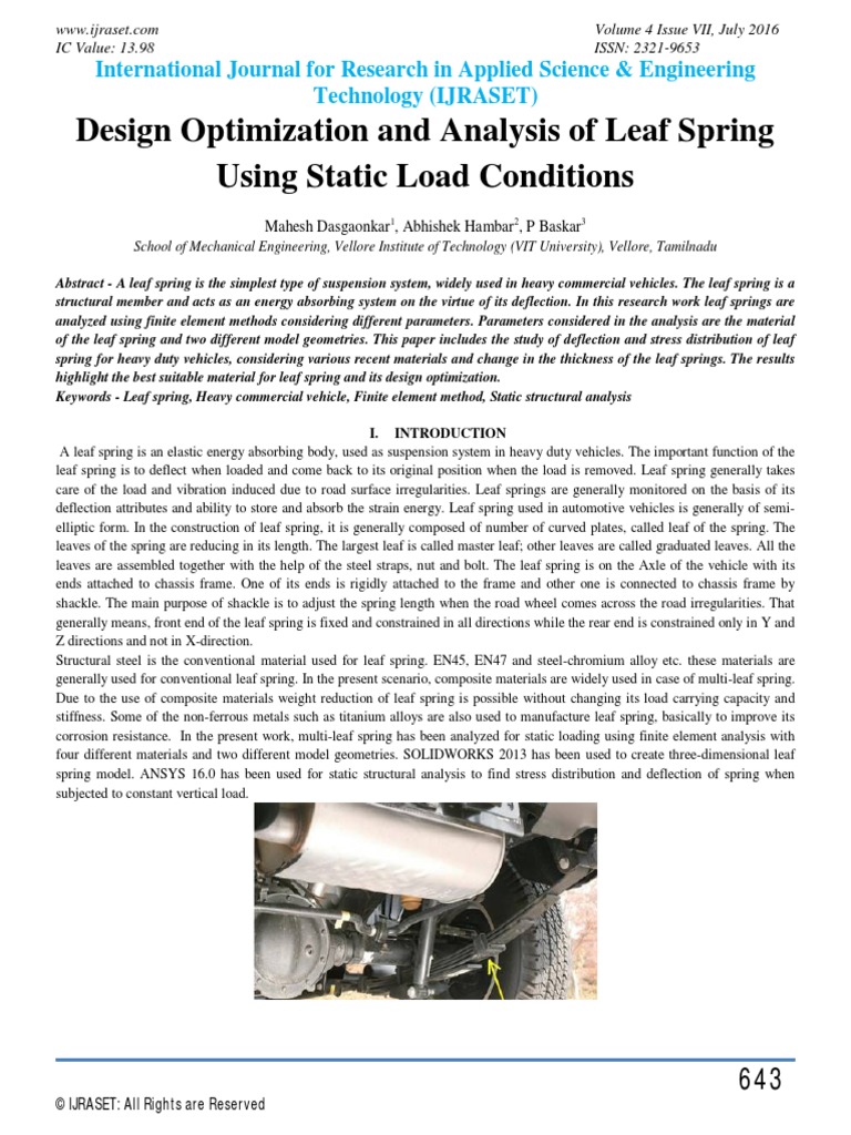 Design Optimization and Analysis of Leaf Spring Using Static Load ...