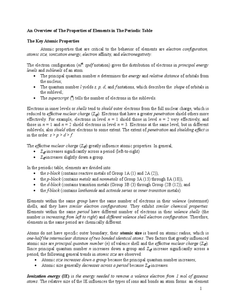 An Overview of The Properties of Elements in The Periodic Table The Key ...