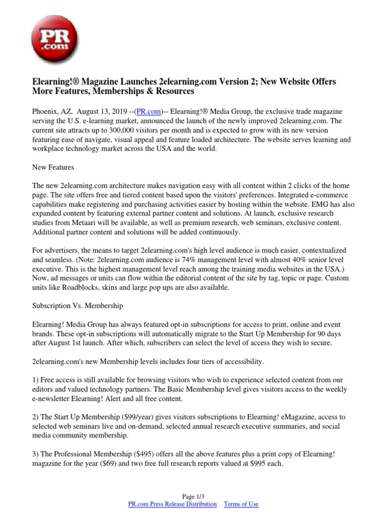Elearning!® Magazine Launches 2elearning - Com Version 2 New Website ...