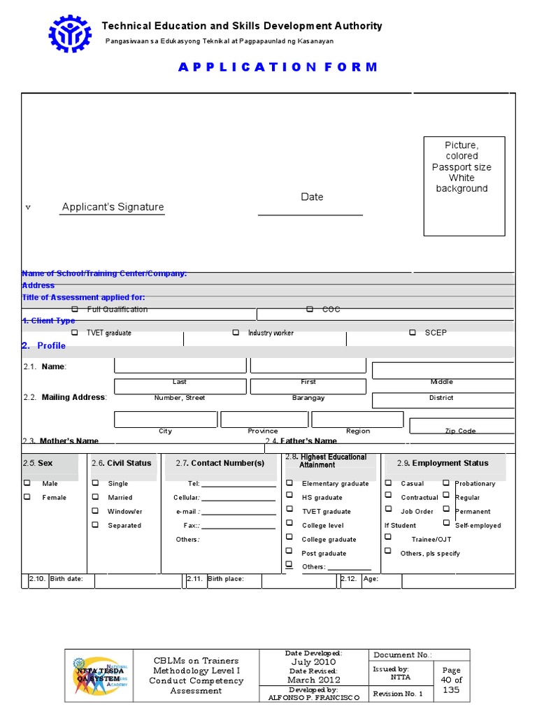 Application Form: Applicant's Signature Date | PDF | Vocational ...