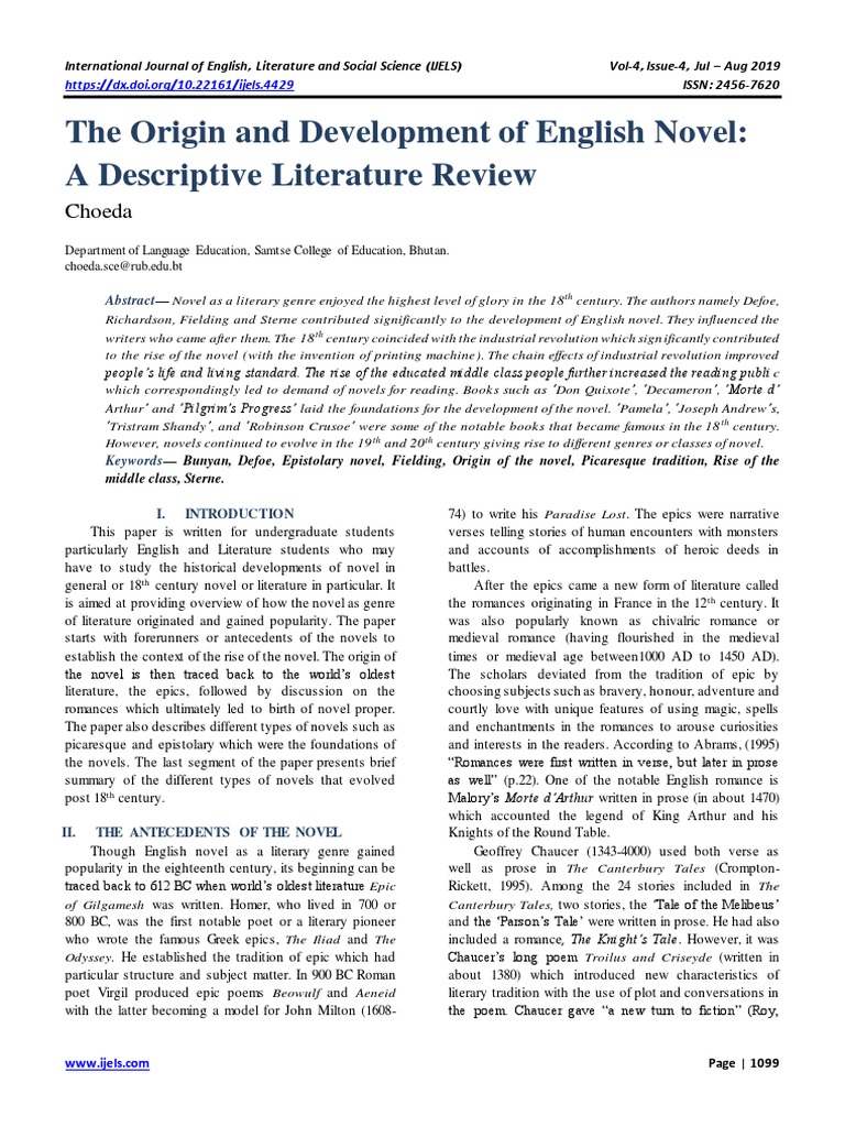 The Origin and Development of English Novel: A Descriptive Literature ...