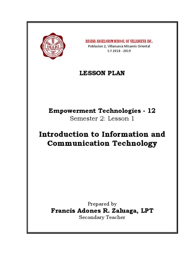 Lesson Plan - EmTech - 12 - Q3L1 - Information and Communication and ...