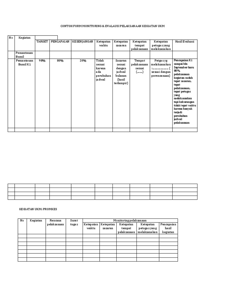 Contoh Form Monitoring Pelaksanaan Kegiatan Ukm | PDF