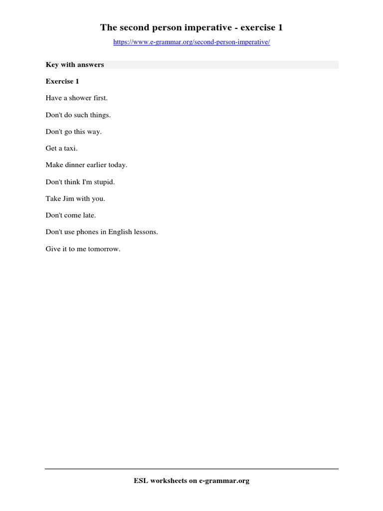 Second Person Imperative Exercise 1 Key PDF | PDF