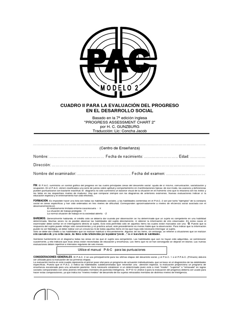 Pac 2 - Cuadro Ii para La Evaluación Del Progreso en El Desarrollo Social | Descargar gratis PDF ...