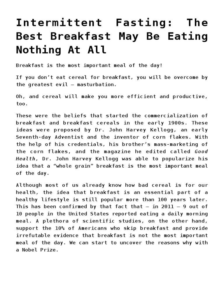 Intermittent Fasting: The Best Breakfast May Be Eating Nothing at All ...