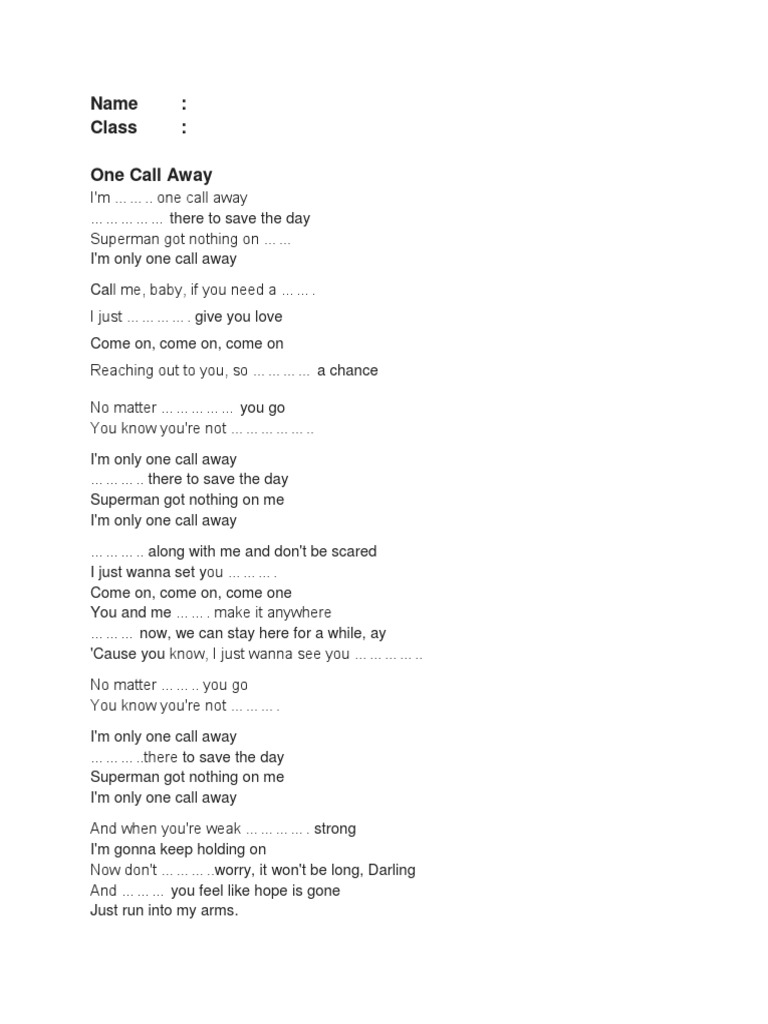 One Call Away Lyrics Summary | PDF