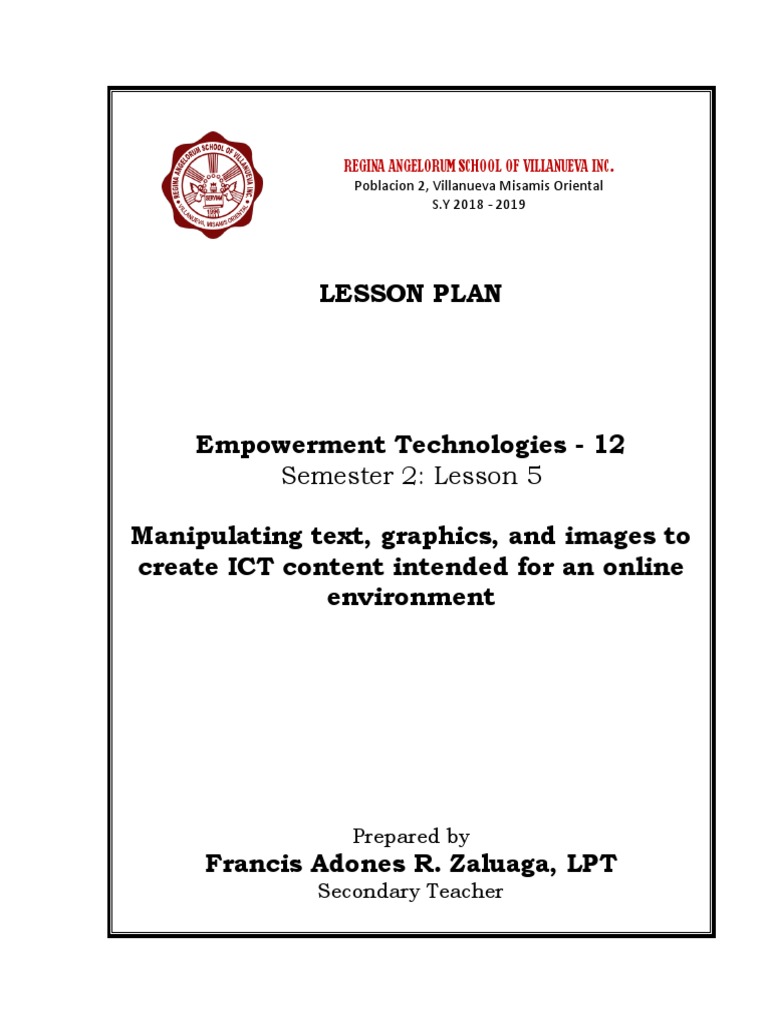 Lesson Plan - EmTech - 12 - Q3L5 - Manipulating Text, Graphics, and ...