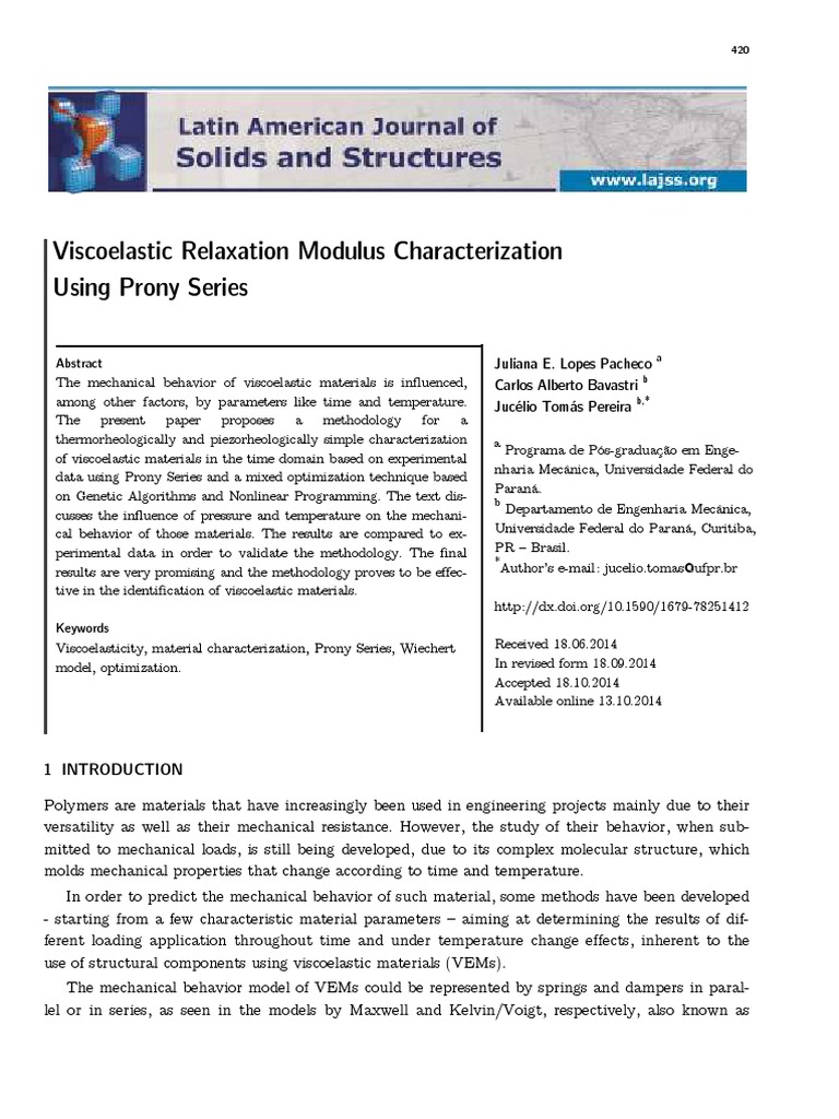 Viscoelastic Relaxation Modulus Characterization Using Prony Series ...
