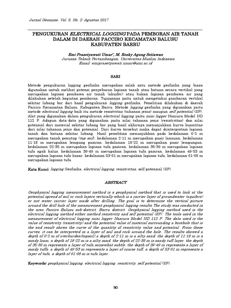 Pengukuran Electrical Logging Pada Pemboran Air Ta PDF | PDF