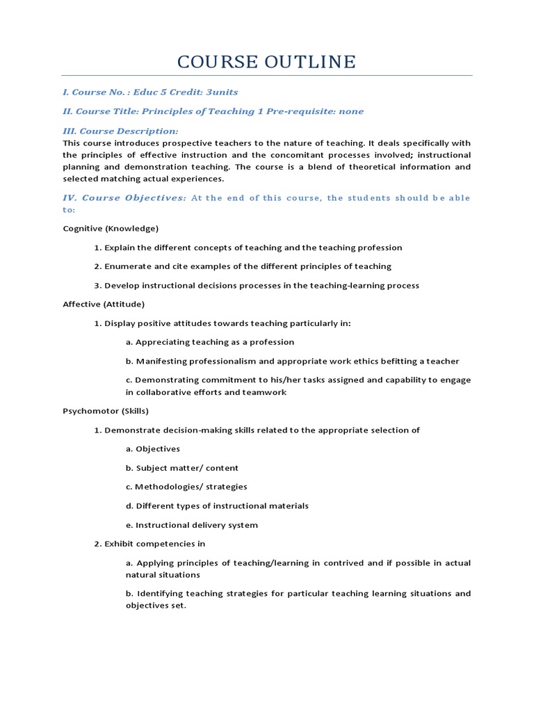Course Outline Educ 5 | PDF | Decision Making | Teaching