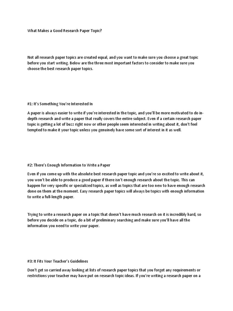 What Makes A Good Research Paper Topic | PDF | Education In The United ...