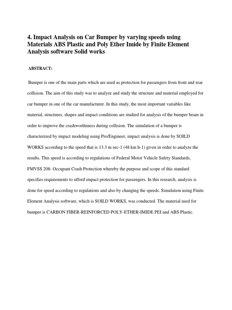 Comparing the Impact Resistance of ABS Plastic and Poly Ether Imide Materials in Car Bumpers ...