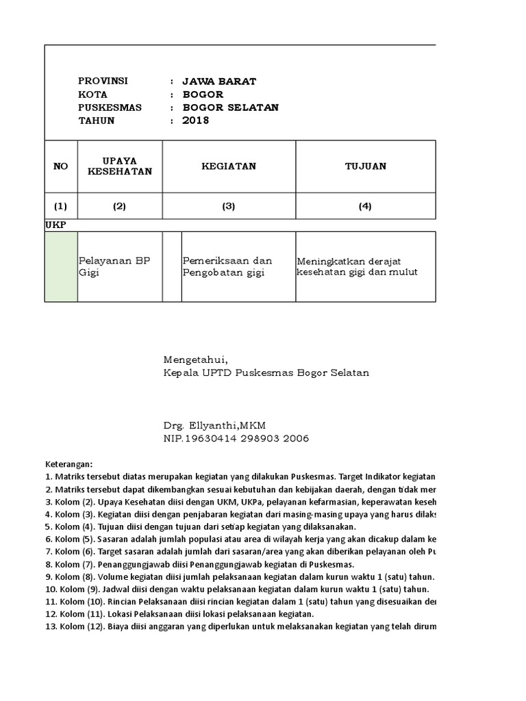 Rencana Pelaksanaan Kegiatan (RPK) Tahunan Puskesmas: Jawa Barat Bogor Bogor Selatan 2018 | PDF