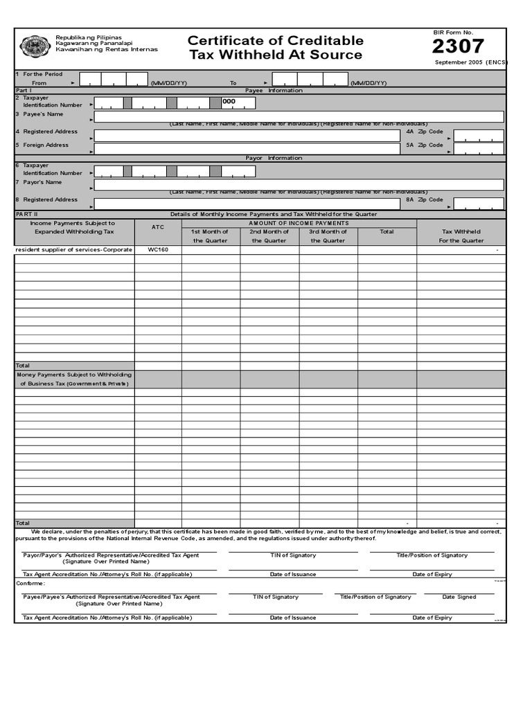 2307 Format | PDF | Withholding Tax | Corporate Tax