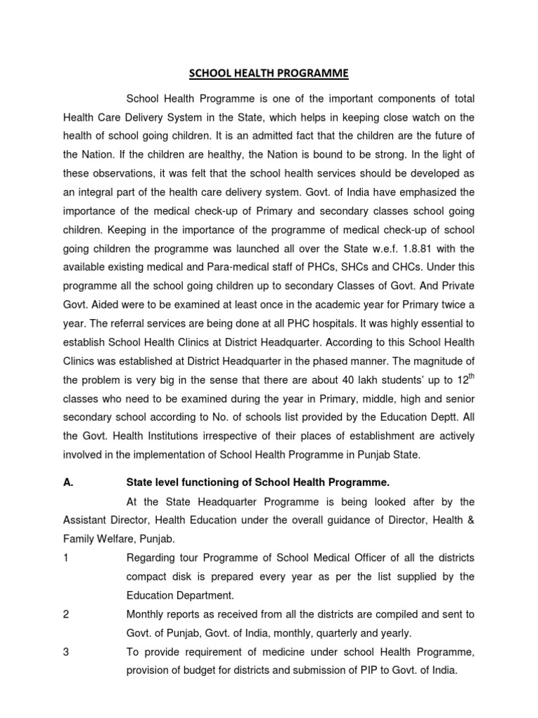 A. State Level Functioning of School Health Programme | PDF | Public ...