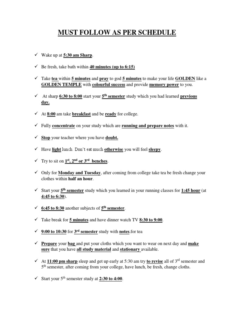 Must Follow As Per Schedule: RD TH | PDF