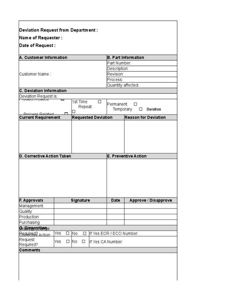 Deviation Request From Department: Name of Requester: Date of Request ...