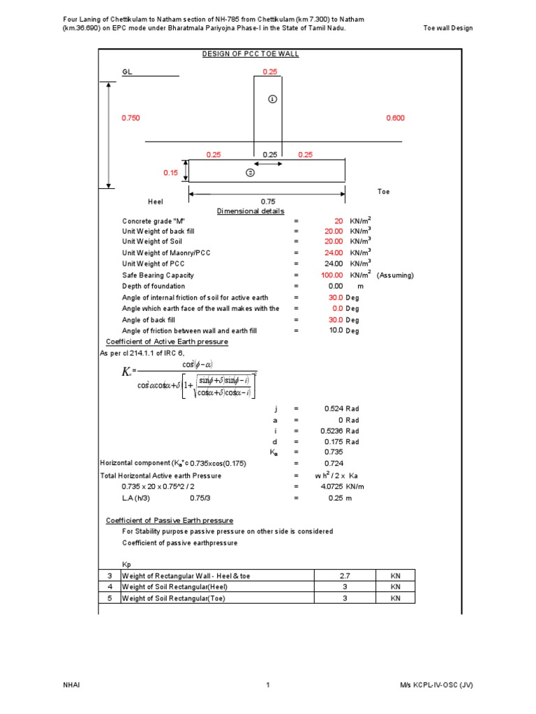 Design of PCC Toe Wall: Sin Sin 1 Cos Cos Cos | PDF | Mechanical ...