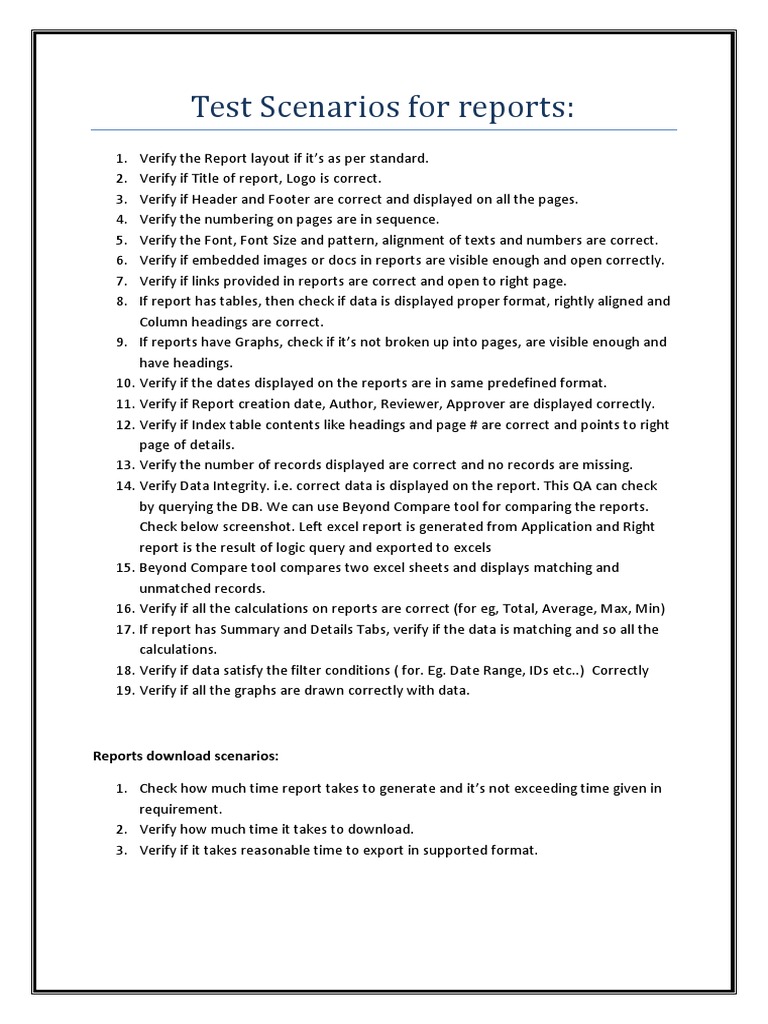 Report Testing Scenarios Overview | PDF | Digital Technology | Areas Of ...