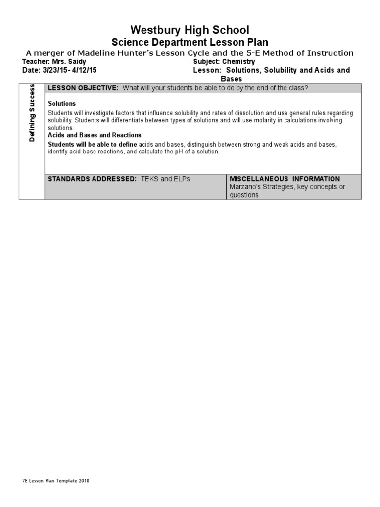 Westbury High School: Science Department Lesson Plan | PDF | Ph ...