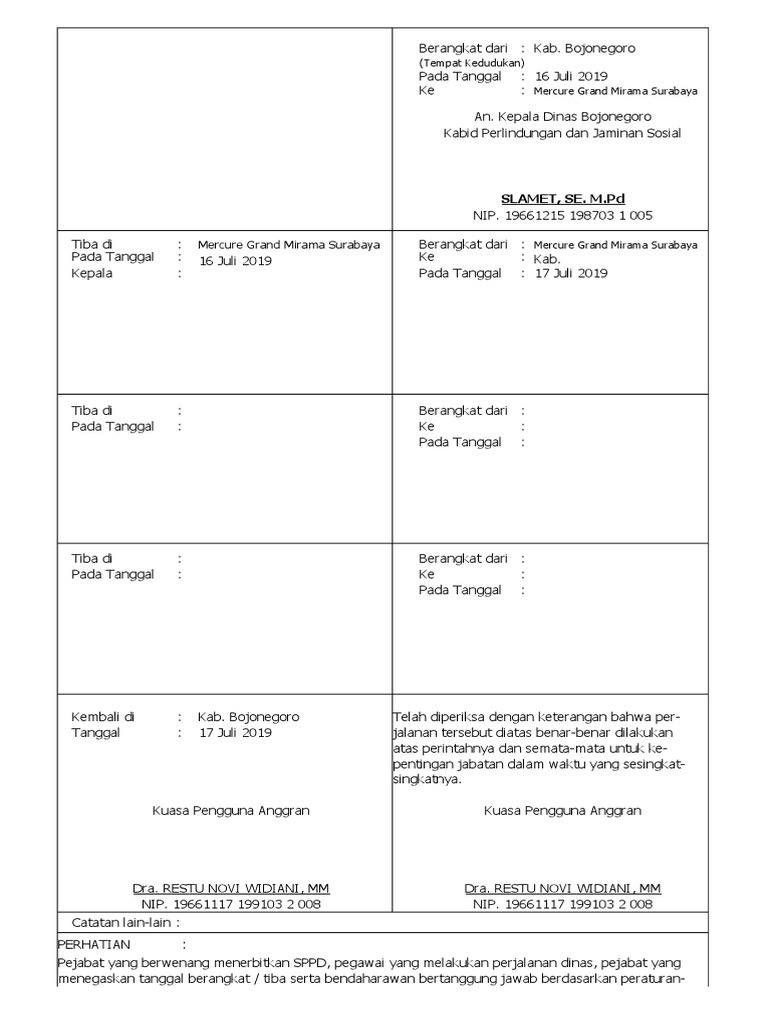 Contoh Form SPPD | PDF
