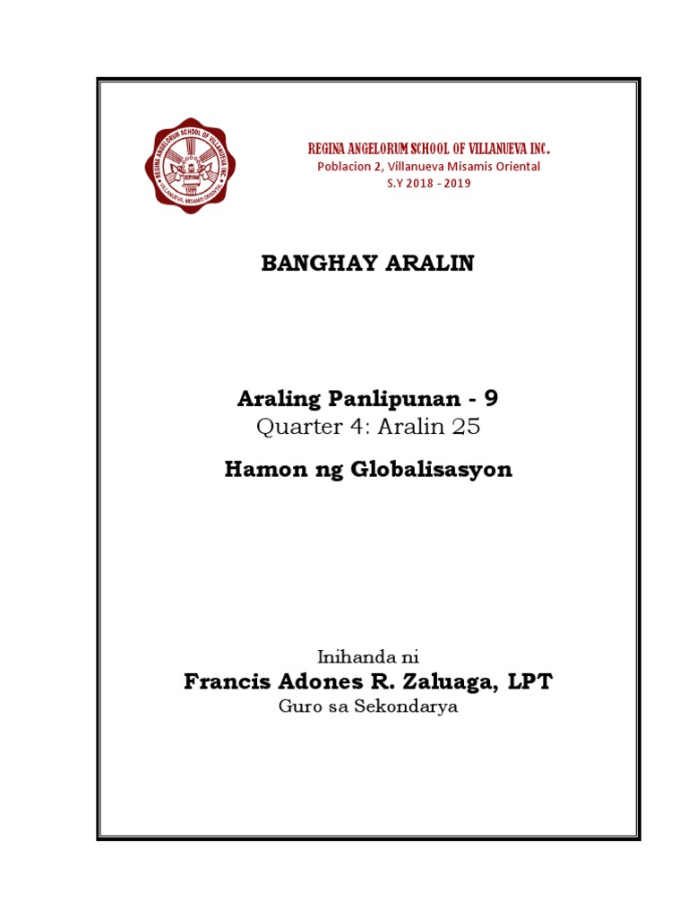 Lesson Plan - AP - 09 - Q4A25 - Hamon NG Globalisasyon | PDF