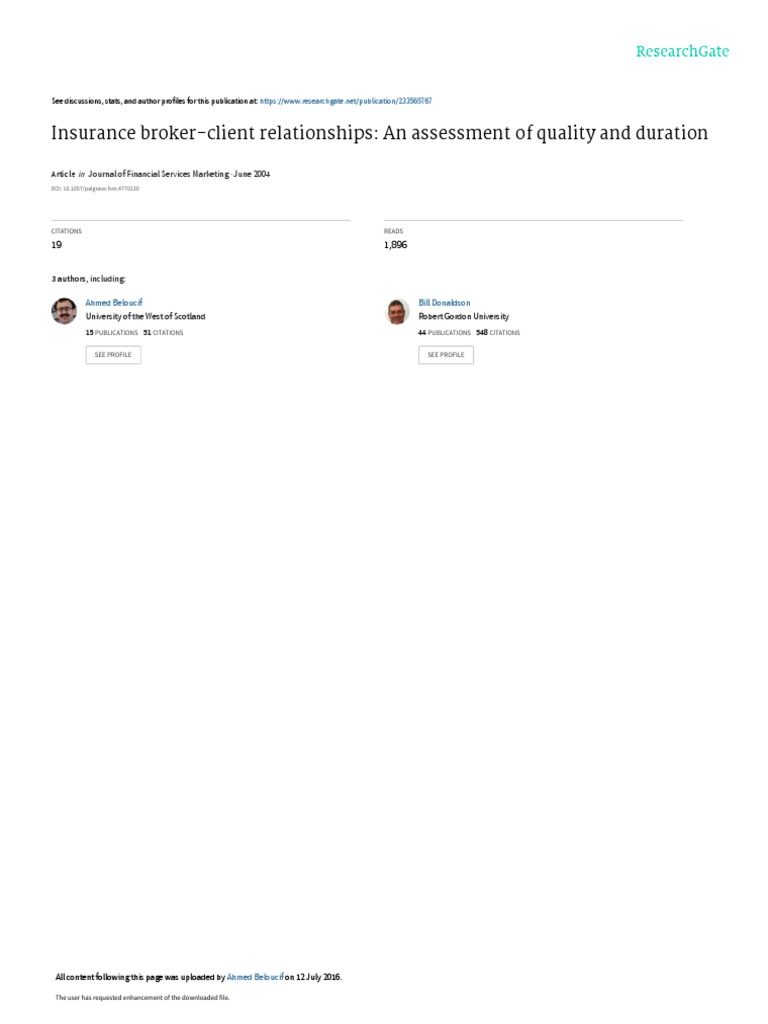 Insurance Broker-Client Relationships: An Assessment of Quality and ...