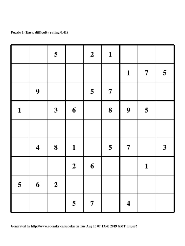 Puzzle 1 (Easy, Difficulty Rating 0.41) | PDF | Puzzles | Games Of ...