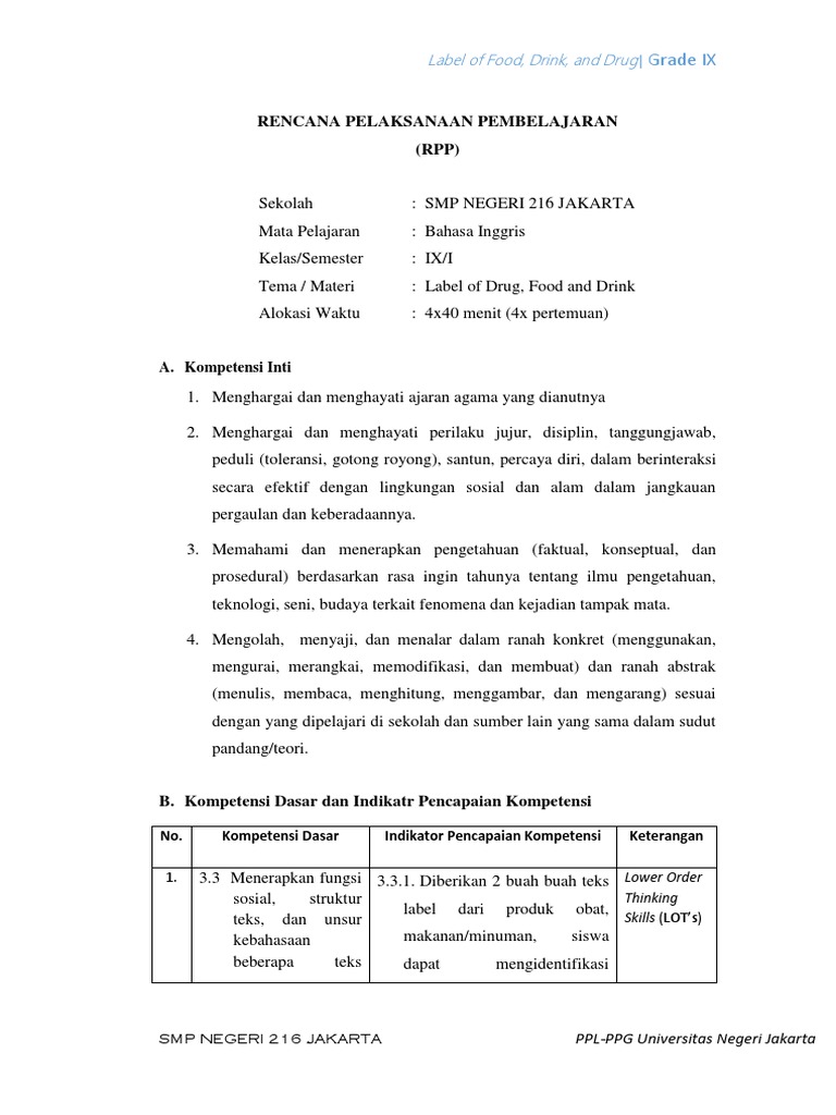 RPP Label Kelas IX | PDF