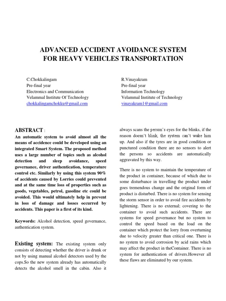 Advanced Accident Avoidance System For Heavy Vehicles Transportation ...