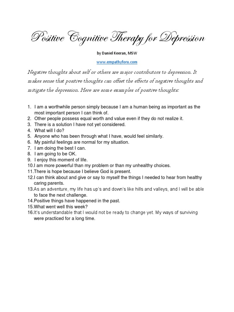 Positive Cognitive Therapy For Depression | PDF