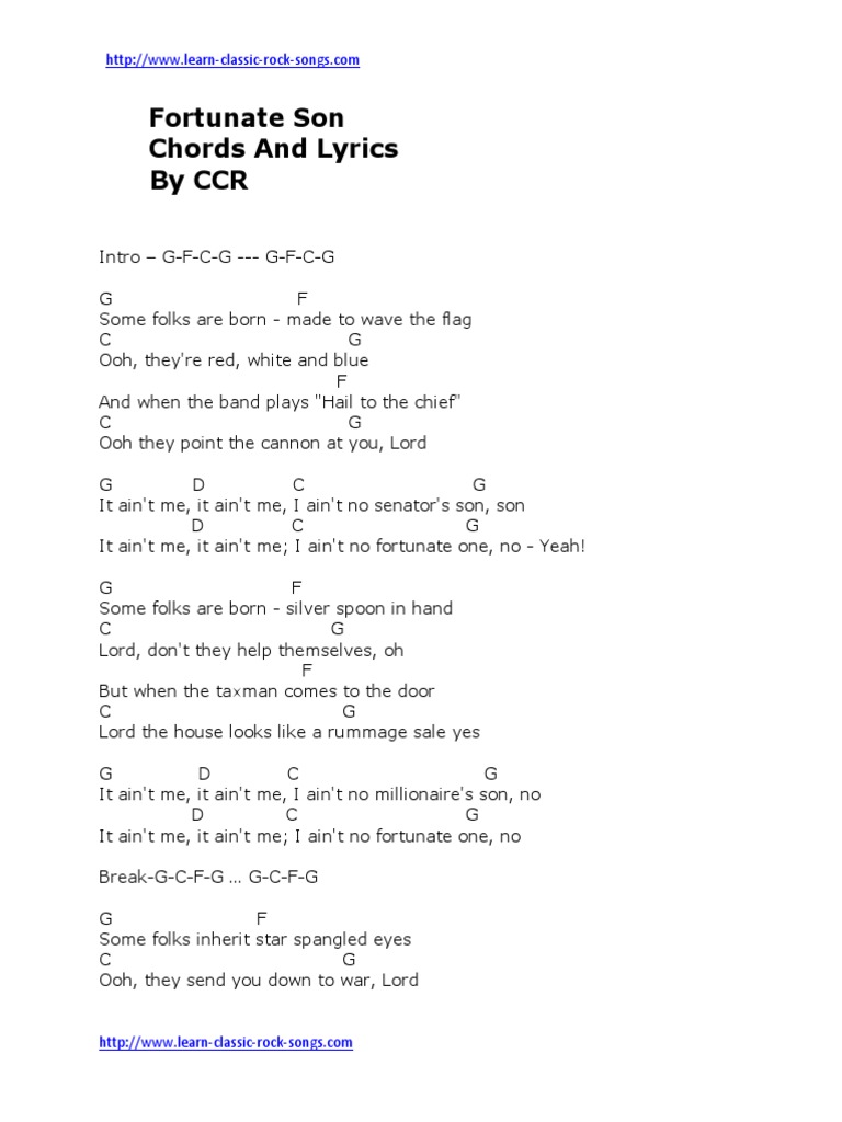 Fortunate Son Guitar Chords Fortunate Son Trombone Sheet Music For