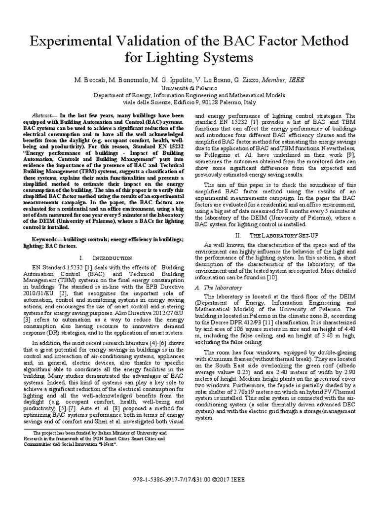 Experimental Validation of The BAC Factor Method For Lighting Systems ...
