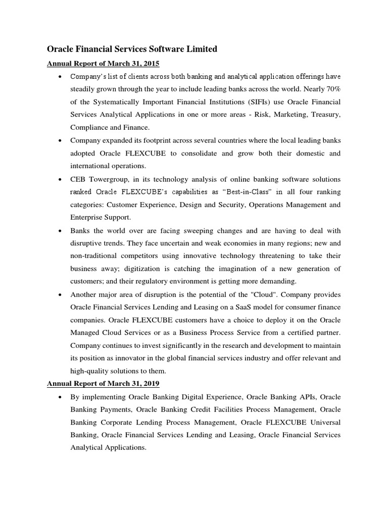 Oracle Financial Services Software Limited | PDF | Oracle Corporation | Banks